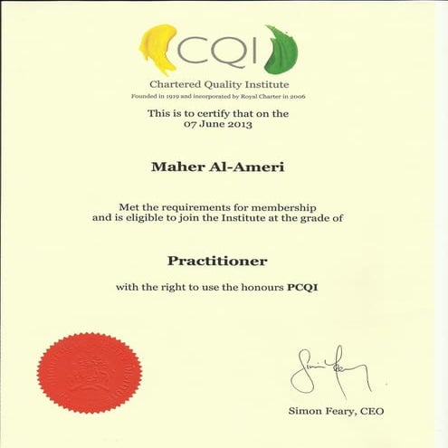 CQI CERTIFICATE | PDF