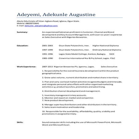 CV Adeyemi Adekunle | DOCX | Business Administration | Business