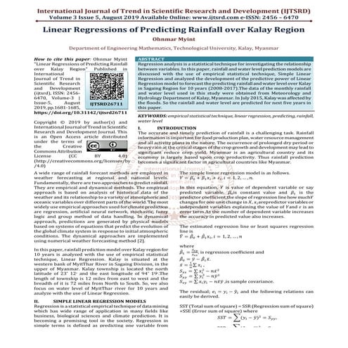 Linear Regressions of Predicting Rainfall over Kalay Region | PDF