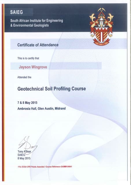 Jayson Wingrove - Technical Assessing Techniques Cert | PDF