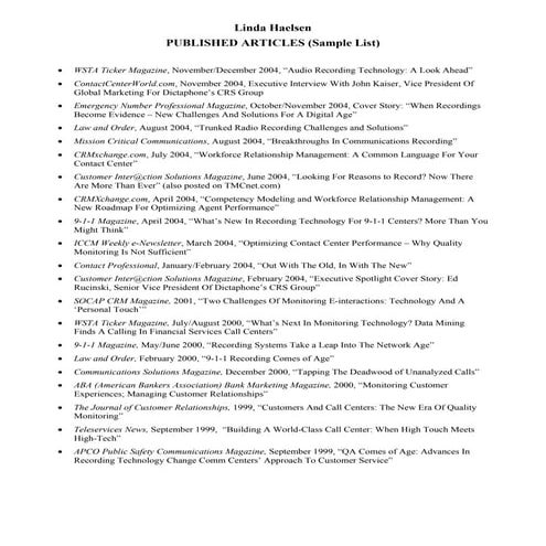 Linda_Haelsen___published_articles__sample_list__1_[1] | PDF | Business ...