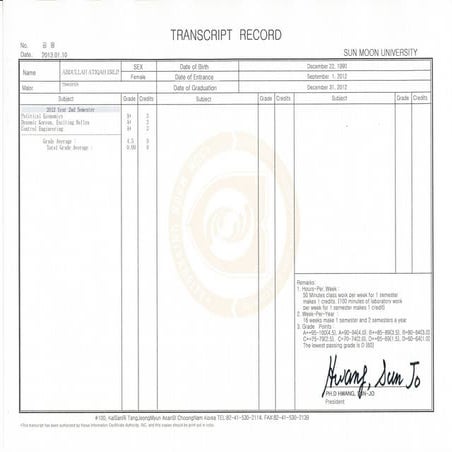 4. Sun Moon University Semester 12:13 Transcript | PPT