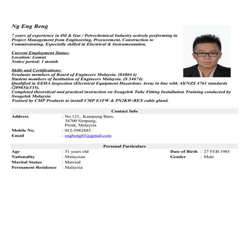 Ng Eng Beng CV | DOC