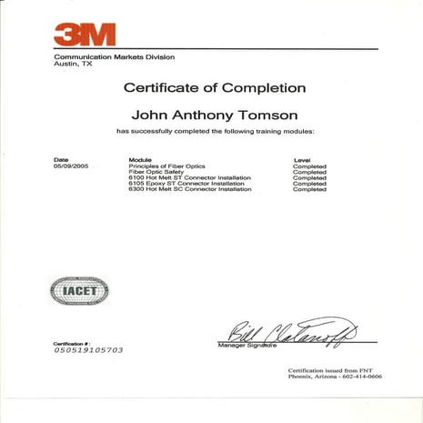 3M Certificate of Completion 5 09 05 | PDF