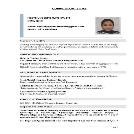 NEETHU JM - Curriculum Vitae | PDF