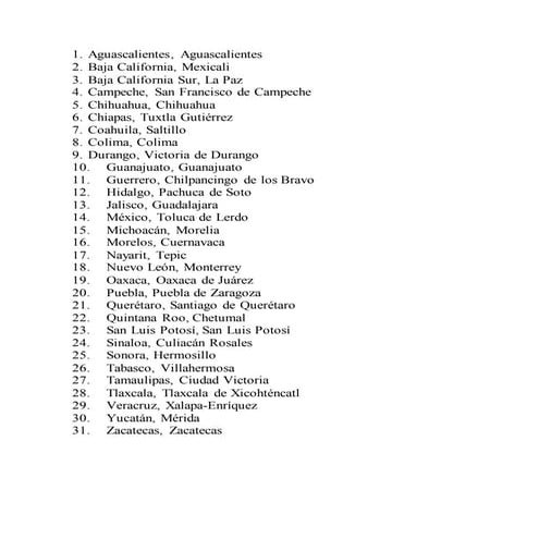 Estados Y Capitales Correspondientes Para Imprimir Estados De Estados