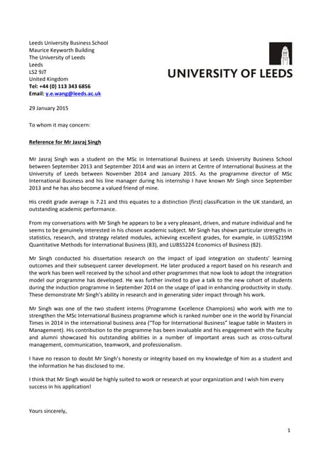 Reference Letter - Coventry University | PDF