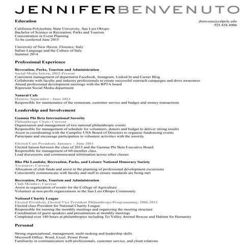 Jennifer Benvenuto Resume | DOCX
