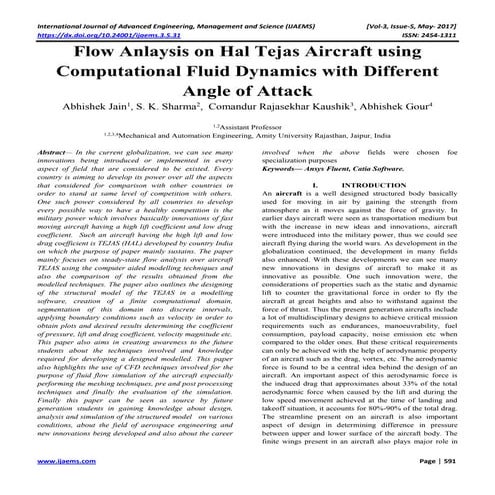 Flow Anlaysis on Hal Tejas Aircraft using Computational Fluid Dynamics with Different Angle of ...