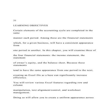 31LEARNING OBJECTIVESCertain elements of the accountin.docx
