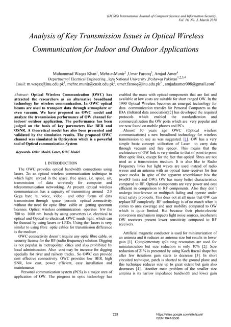 Optical Wireless Communication Pptx Computer Networking Computing