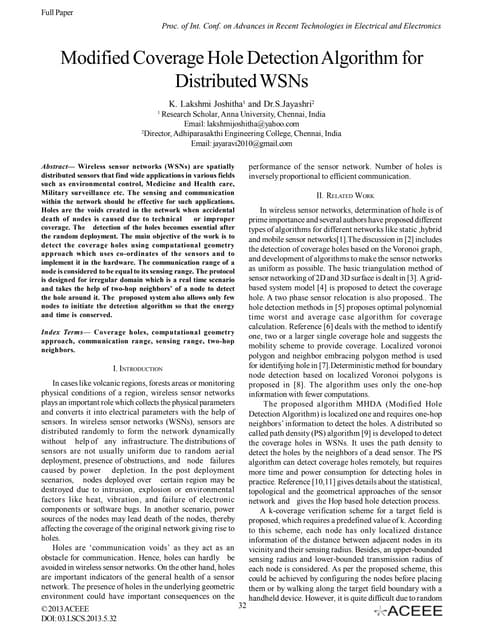 Modified Coverage Hole Detection Algorithm For Distributed Wsns Pdf 8191