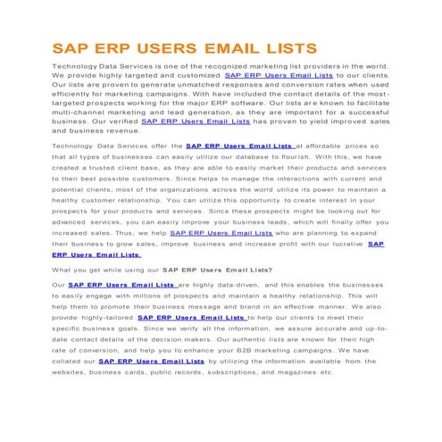 SAP ERP Users Email Lists | SAP ERP Users Email Database | DOCX