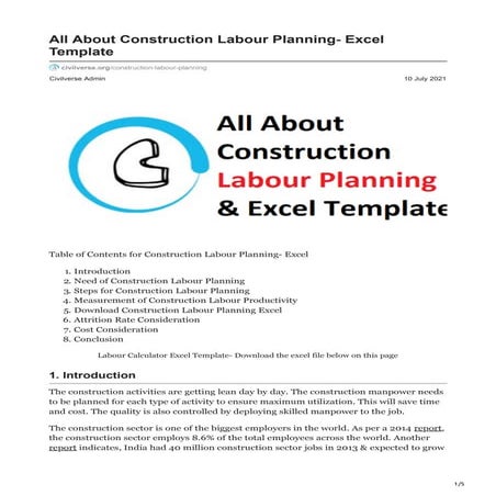 All About Construction Labour Planning- Excel Template | PDF