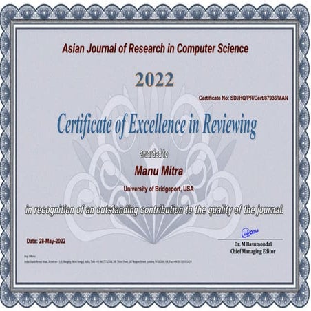 32. Reviewer Certificate Journal of Research in Computer Science [2022 ...