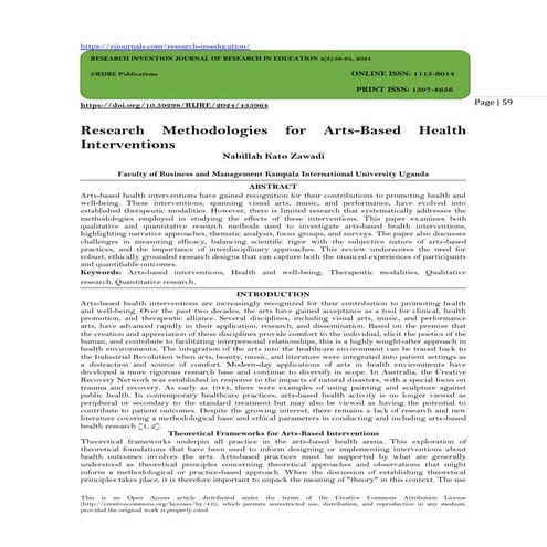 Research Methodologies for Arts-Based Health Interventions (www.kiu.ac ...