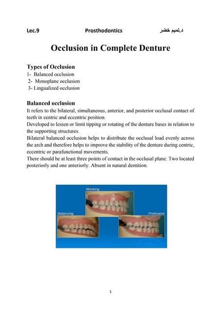 Balanced occlusion - Prosthodontics | PPTX