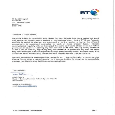BT Testimonial 2016 | PDF
