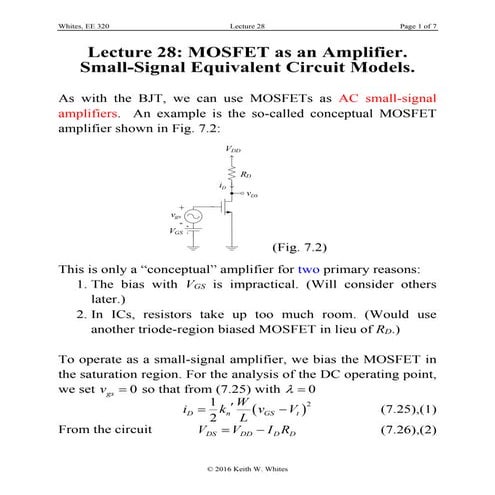 MOSFET as an Amplifier | PDF | Computer Networking | Computing