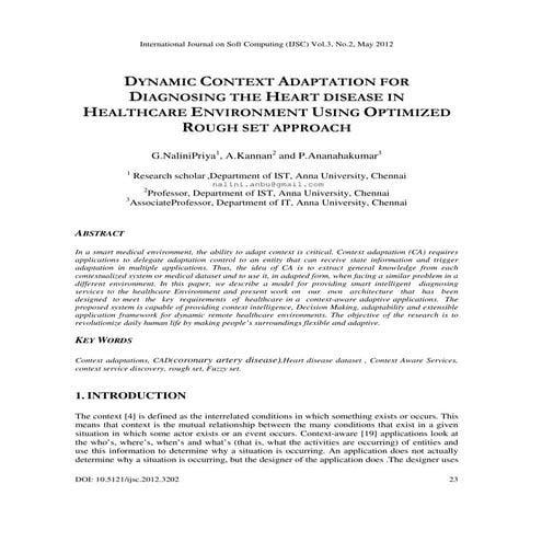 Dynamic Context Adaptation for Diagnosing the Heart Disease in Healthcare Environment Using ...