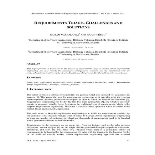 Requirements Triage Challenges And Solutions Pdf
