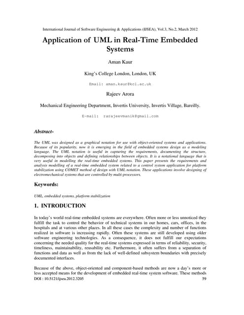 Application Of Uml In Real Time Embedded Systems Pdf