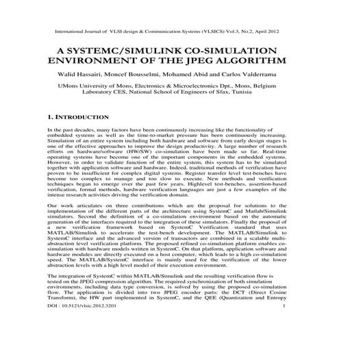 A Systemcsimulink Co Simulation Environment Of The Jpeg Algorithm Pdf