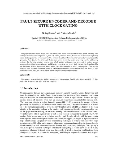 Fault Secure Encoder And Decoder With Clock Gating Pdf