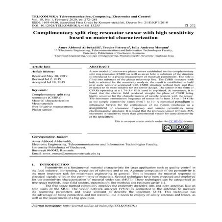 Complimentary split ring resonator sensor with high sensitivity based on material ...