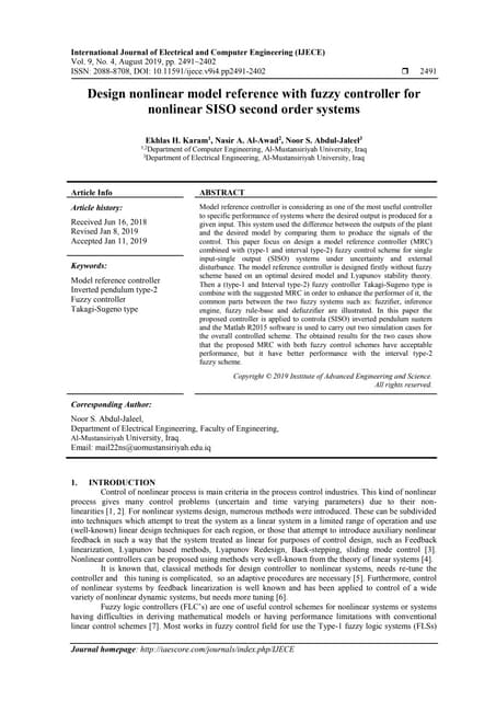 Design Nonlinear Model Reference with Fuzzy Controller for Nonlinear ... Design Nonlinear Model Reference with Fuzzy Controller for Nonlinear ...