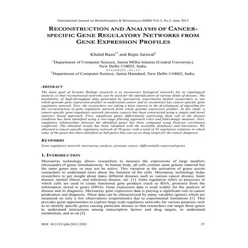 RECONSTRUCTION AND ANALYSIS OF CANCERSPECIFIC GENE REGULATORY NETWORKS ...
