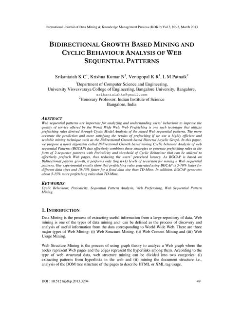 Bidirectional Growth Based Mining And Cyclic Behaviour Analysis Of Web Sequential Patterns Pdf