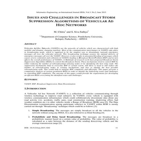 Issues And Challenges In Broadcast Storm Suppression Algorithms Of Vehicular Ad Hoc Networks Pdf 