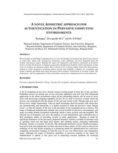A Novel Biometric Approach For Authentication In Pervasive Computing Environments Pdf