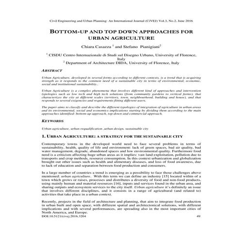 BOTTOM-UP AND TOP DOWN APPROACHES FOR URBAN AGRICULTURE | PDF