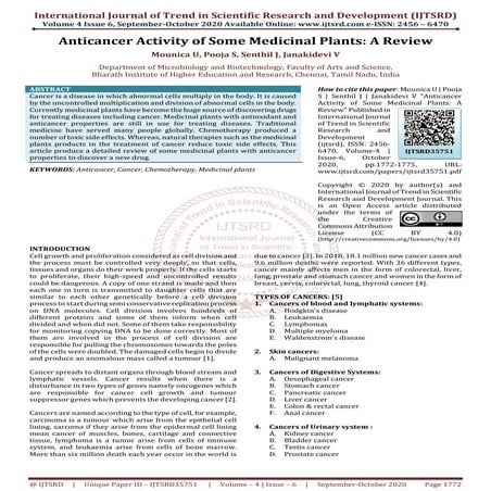 Anticancer Activity of Some Medicinal Plants A Review | PDF