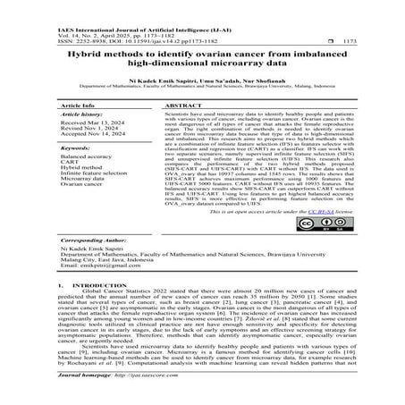 Hybrid methods to identify ovarian cancer from imbalanced high ...