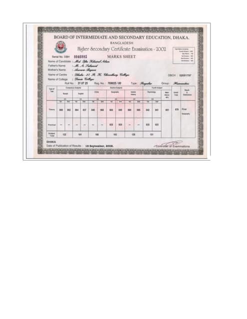 HSC and SSC transcript Ifta Noor Mahmood | PDF