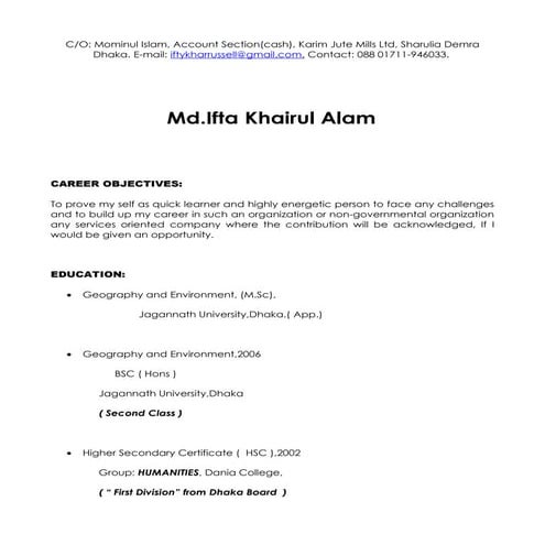 MY UPDATE CV | DOC | Education