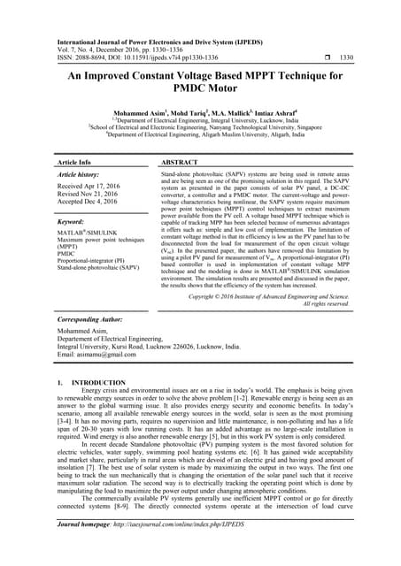 Solar PV Model With MPPT (P & O method) | PPTX