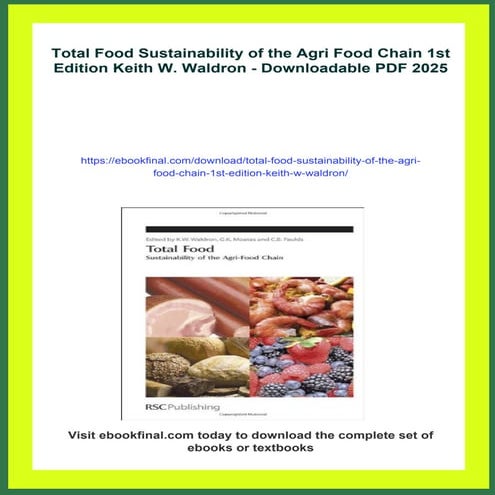 Total Food Sustainability of the Agri Food Chain 1st Edition Keith W ...