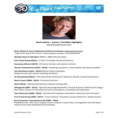 Career-Portfolio-Highlights-of-Mark-Cathro-Brand-Events | PDF