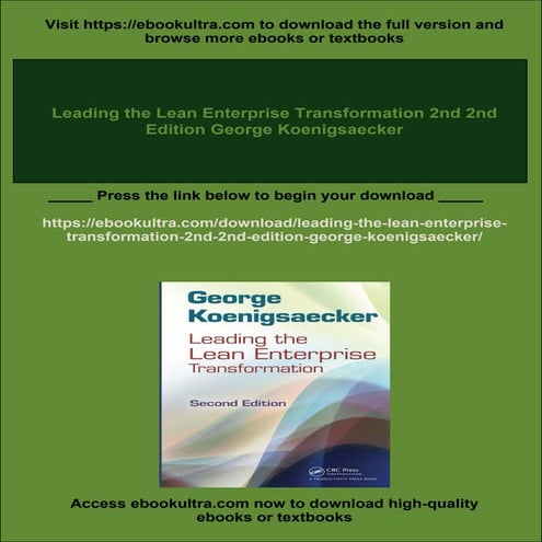 Leading the Lean Enterprise Transformation 2nd 2nd Edition George ...