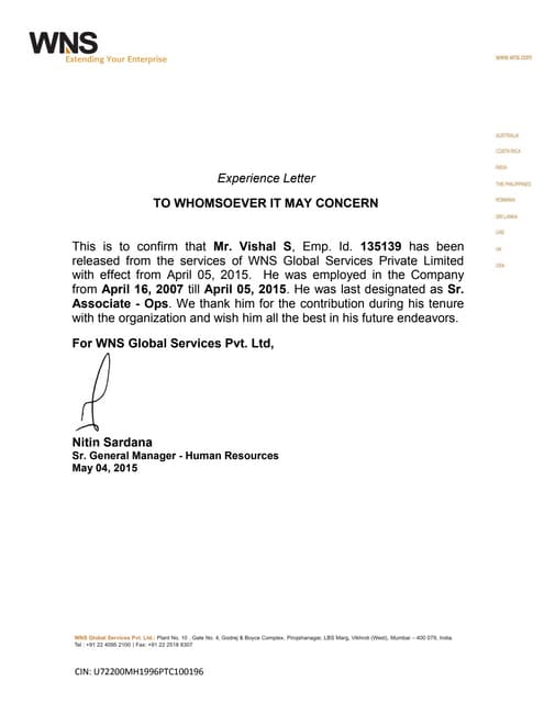 hdfc life experience letter | PDF