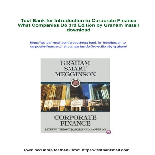 Test Bank for Introduction to Corporate Finance What Companies Do 3rd ...