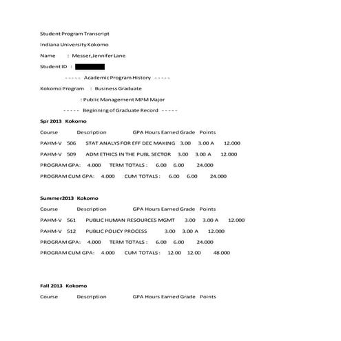 JenMesser Transcript | DOCX | Education