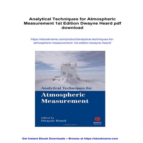 Analytical Techniques for Atmospheric Measurement 1st Edition Dwayne ...