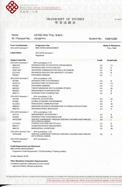 Academic Transcript (2) | PDF