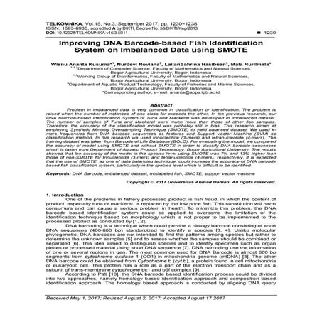 Improving DNA Barcode-based Fish Identification System on Imbalanced ...