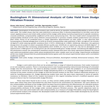 Buckingham PI Dimensional Analysis of Cake Yield from Sludge Filtration ...